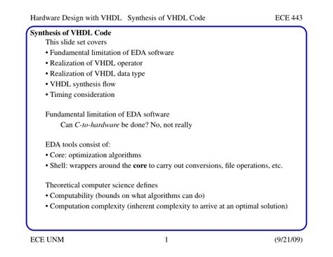 Ppt Hardware Design With Vhdl Synthesis Of Vhdl Code Ece 443