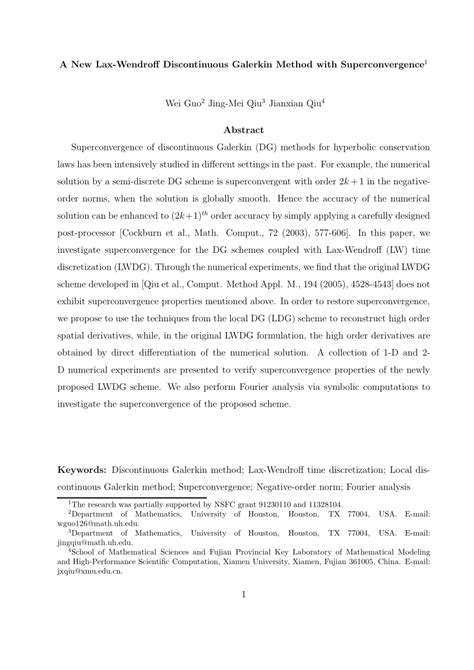 Pdf A New Lax Wendroff Discontinuous Galerkin Method With Superconvergence
