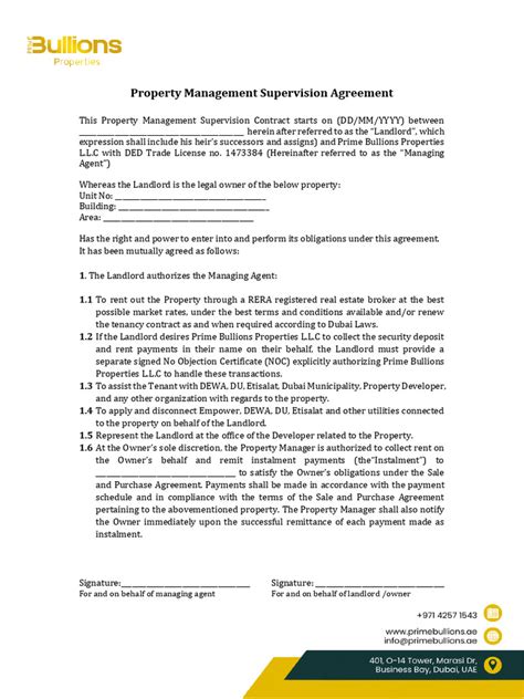 Property Management Supervision Contract Pdf Lease Landlord
