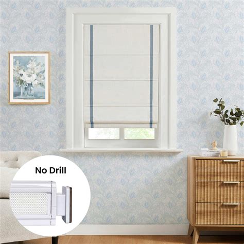 Lesley Linen No Drill Roman Shades Ivory With Trim Curtarra