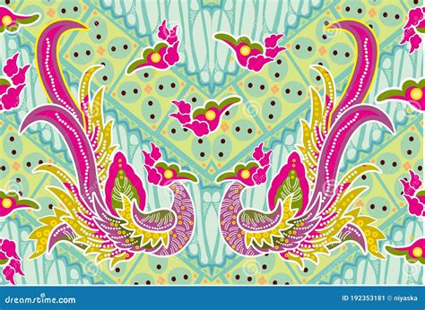 Cute Indonesian Batik With A Peacock Design Stock Vector Illustration