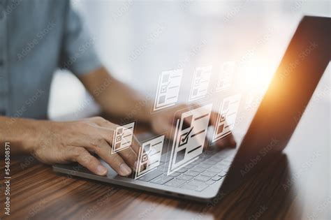 Documents Management Information System Concept Businessman Using Computer Internet For