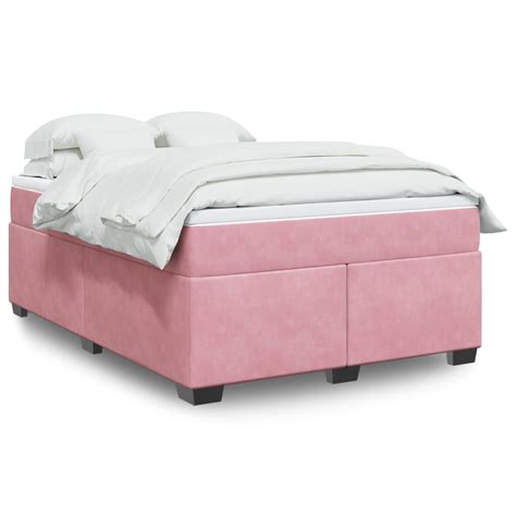 Lit Double Lit Adulte Sommier à Lattes De Lit Avec Matelas Rose 140x190 Cm Velours Cfw42674