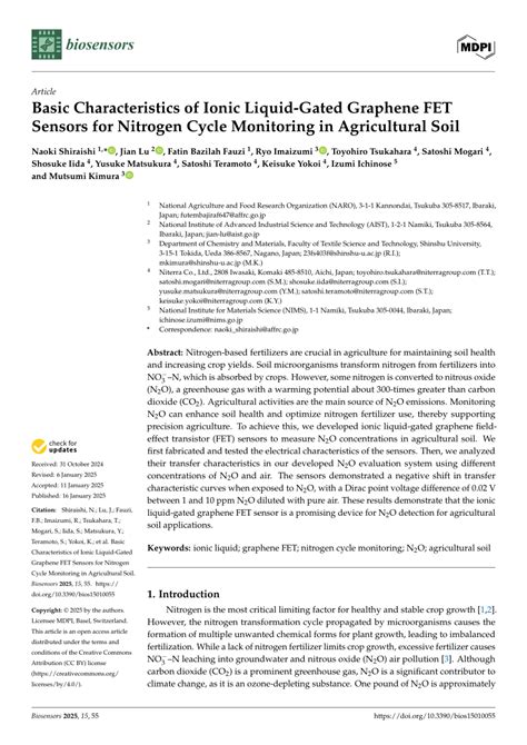 Pdf Basic Characteristics Of Ionic Liquid Gated Graphene Fet Sensors For Nitrogen Cycle