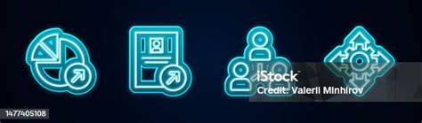 설정 라인 재무 성장 직업 승진 프로젝트 팀 기반 및 빛나는 네온 아이콘입니다 벡터 0명에 대한 스톡 벡터 아트 및 기타 이미지