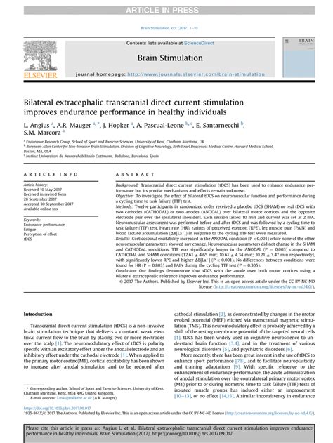 Pdf Bilateral Extracephalic Transcranial Direct Current Stimulation Improves Endurance