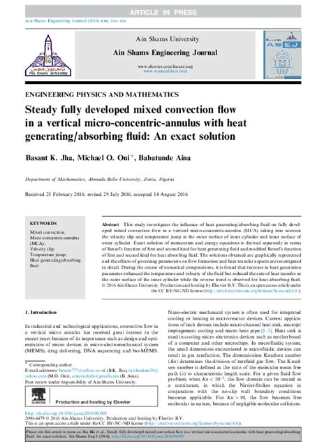 Pdf Mixed Convection Flow In Vertical Micro Concentric Annulus