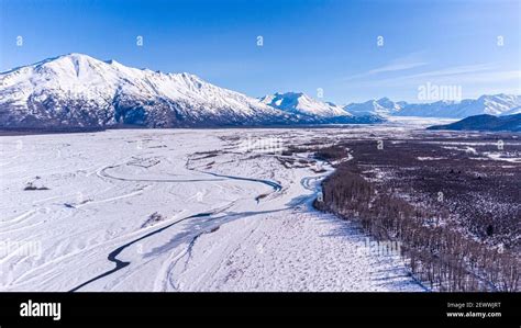 Winter Aerial Photos Shot Off Of Knik River Road Palmer Alaska Stock