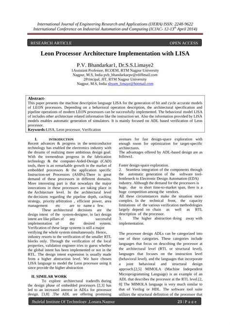 Pdf Leon Processor Architecture Implementation With Specialissueiciacapril
