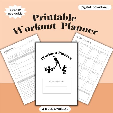 Printable Workout Planner Daily Exercise Log Weekly Fitness Journal Digital Workout Template