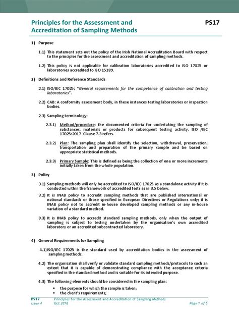 Principles For The Assessment And Accreditation Of Sampling Methods Pdf Sampling Statistics