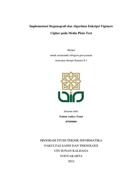 Pdf Implementasi Steganografi Dan Algoritma Enkripsi Vigènere