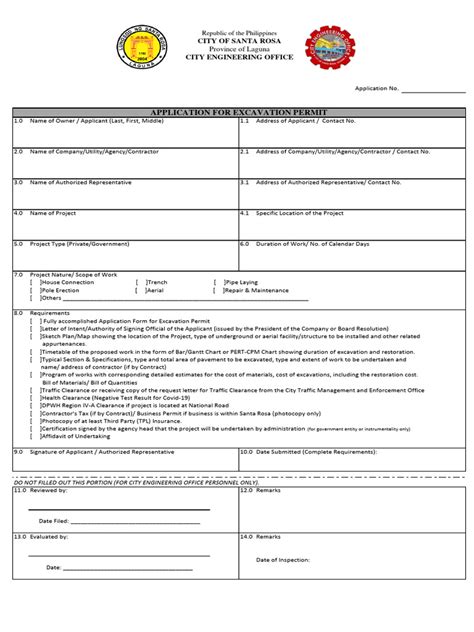 Application For Excavation Permit Pdf