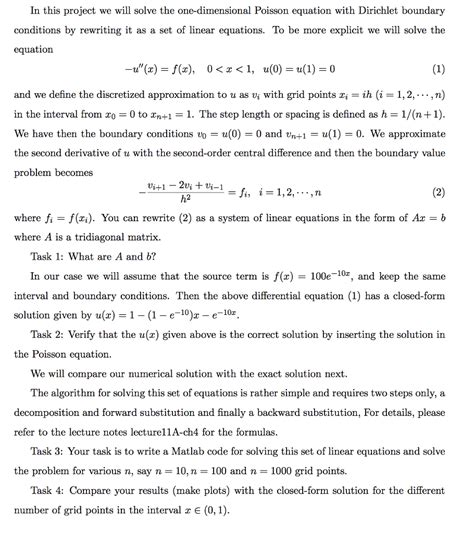 Solved In This Project We Will Solve The One Dimensional Chegg Com