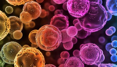 Colorful Representation Of Microscopic Cells Floating In A Vibrant