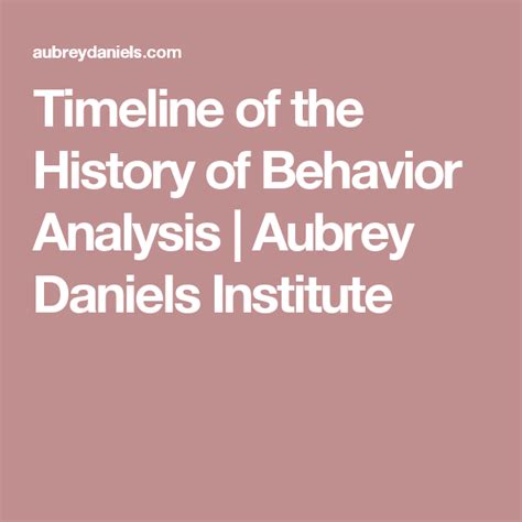 Timeline Of Behavior Analysis History
