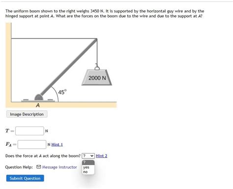 Solved The Uniform Boom Shown To The Right Weighs 3450 N It