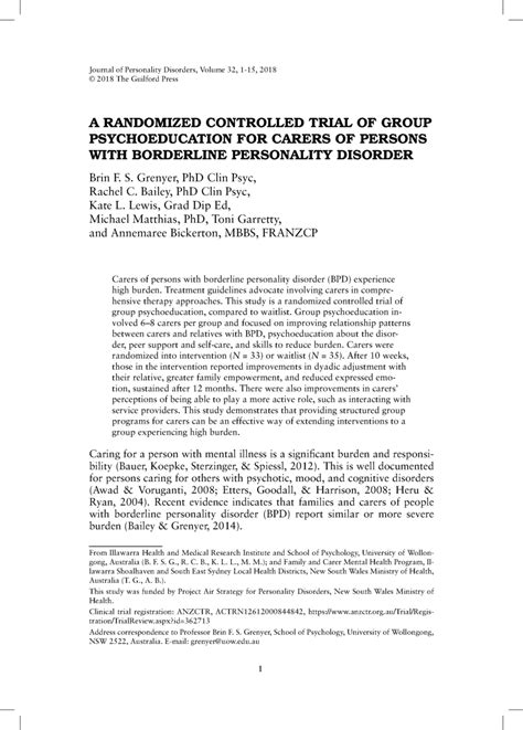 Pdf A Randomized Controlled Trial Of Group Psychoeducation For Carers Of Persons With