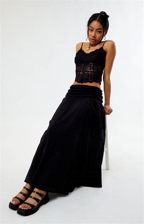 La Hearts Black Cotton Tiered Maxi Skirt Pacsun In 2024 Long Black