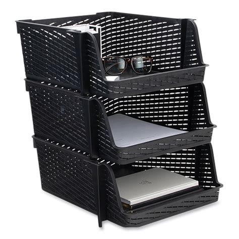Nest And Stack Open Lid Storage Bin 13 5 X 15 X 8 5 Black 3 Pack BOSS Office And