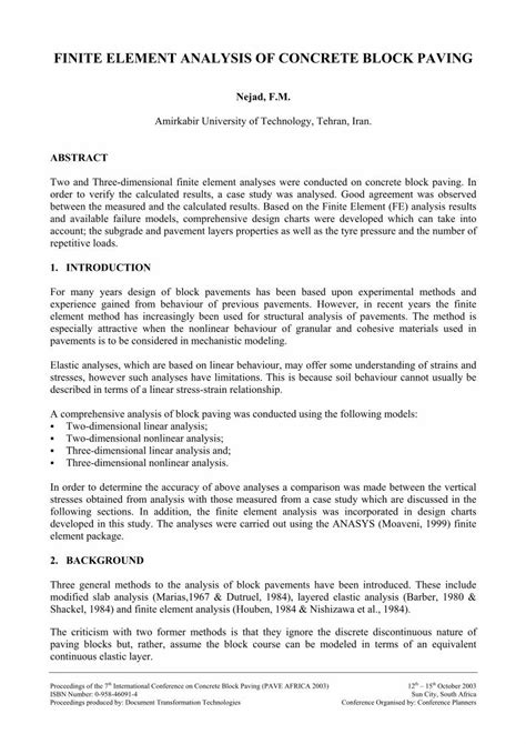 Pdf Finite Element Analysis Of Concrete Block Paving