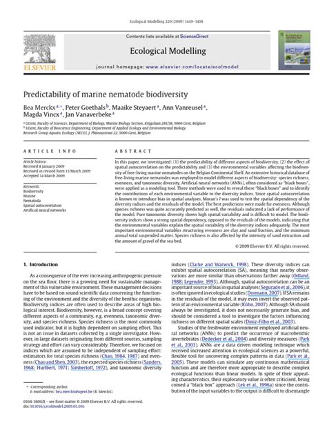 Predictability Of Marine Nematode Biodiv Pdf Biodiversity Spatial Analysis