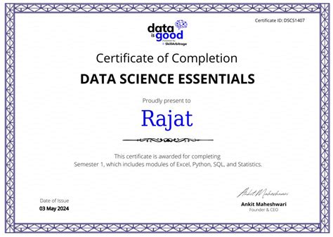 Rajat Jain On Linkedin Datascience Excel Python Sql Statistics Dataanalytics Certificate