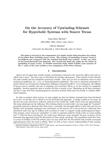 Pdf On The Accuracy Of Upwinding Schemes For Hyperbolic Systems With Source Terms
