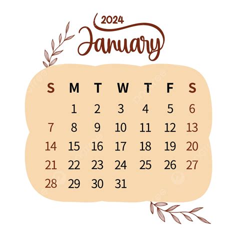 2024 January Calendar With Vintage Style Vector January 2024 January