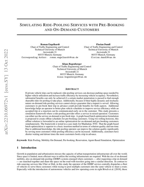 Pdf Simulating Ride Pooling Services With Pre Booking And On Demand Customers