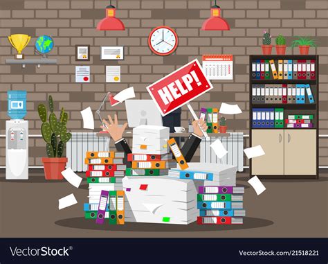 Businessman In Pile Of Office Papers Royalty Free Vector