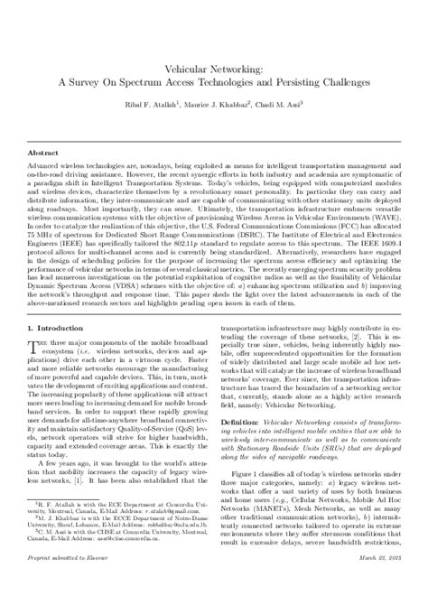 Pdf Vehicular Networking A Survey On Spectrum Access Technologies And Persisting Challenges