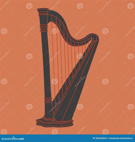 Antique Old Stringed Musical Instrument Is A Classical Wooden Harp Historical Musical