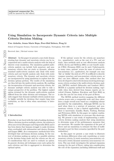 Pdf Using Simulation To Incorporate Dynamic Criteria Into Multiple Criteria Decision Making