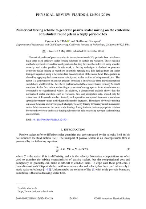 Pdf Numerical Forcing Scheme To Generate Passive Scalar Mixing On The