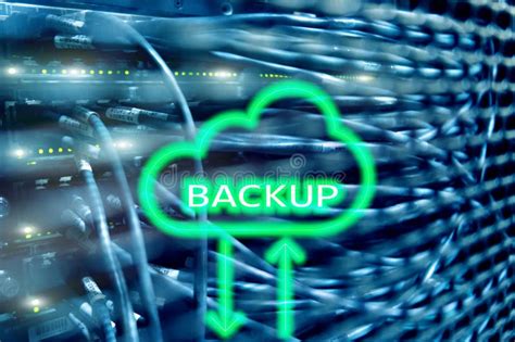 Backup Button On Modern Server Room Background Data Loss Prevention Stock Illustration