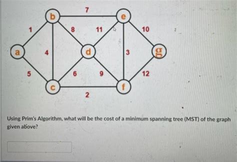 solved using prim s algorithm what will be the cost of a