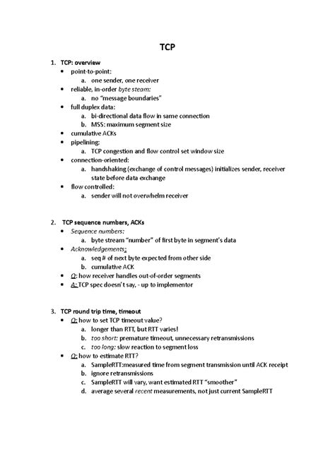 Tcp Lecture Notes About Tcp Tcp Tcp Overview Point To Point A