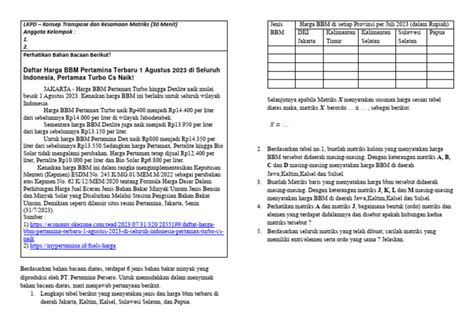 Lkpd Kontekstual Terkait Transpose Dan Kesamaan Matriks Pdf