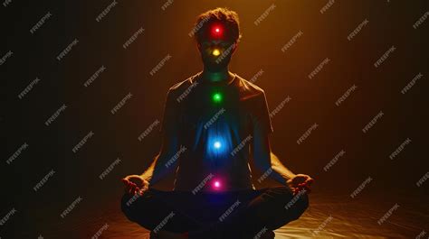 Premium Photo A Man In A Yoga Pose With Led Lights Around His Neck