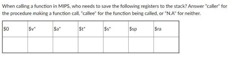 Solved When Calling A Function In Mips Who Needs To Save