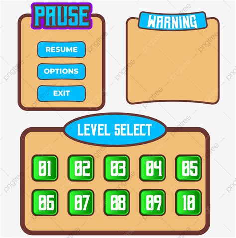 게임 인터페이스 메뉴 레벨 패널 Ui 버튼 요소 게임 Ui 게임 인터페이스 모바일 게임 Ui Png 일러스트 및 벡터 에