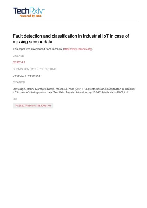 Pdf Fault Detection And Classification In Industrial Iot In Case Of Missing Sensor Data