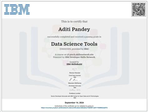 Completed Data Science Tools Certification Aditi Pandey Posted On The