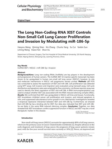Pdf The Long Non Coding Rna Xist Controls Non Small Cell Lung Cancer Proliferation And