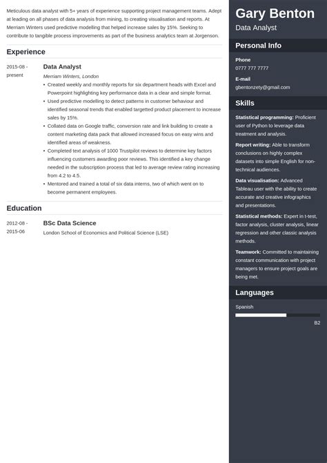 Data Analyst CV Example Guide For
