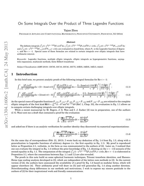 Pdf On Some Integrals Over The Product Of Three Legendre Functions