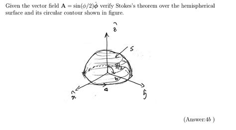 Solved Given The Vector Field A Sin Î¸ 2 Î¸ Verify Stokess Theorem Over The Hemispherical