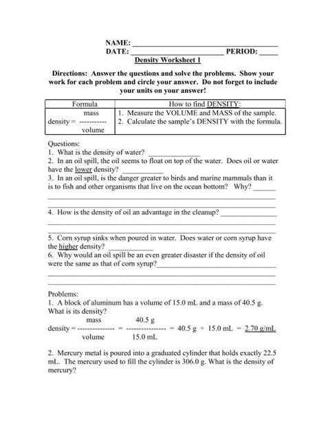 Density Calculations Worksheet Solutions Studocu Worksheets Library