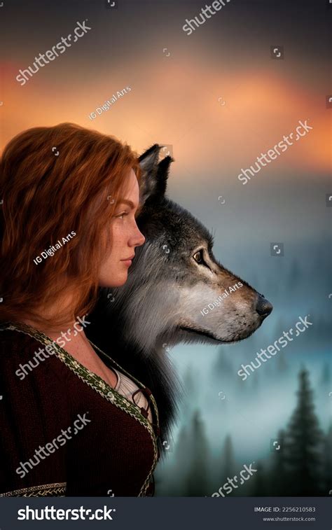 3d Rendering Beautiful Redhead Fantasy Woman Stock Illustration